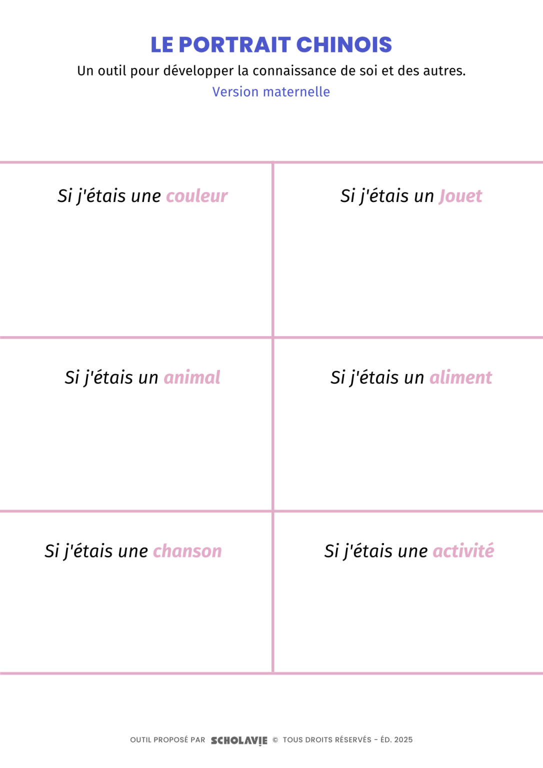 Portrait chinois - maternelle - ScholaVie